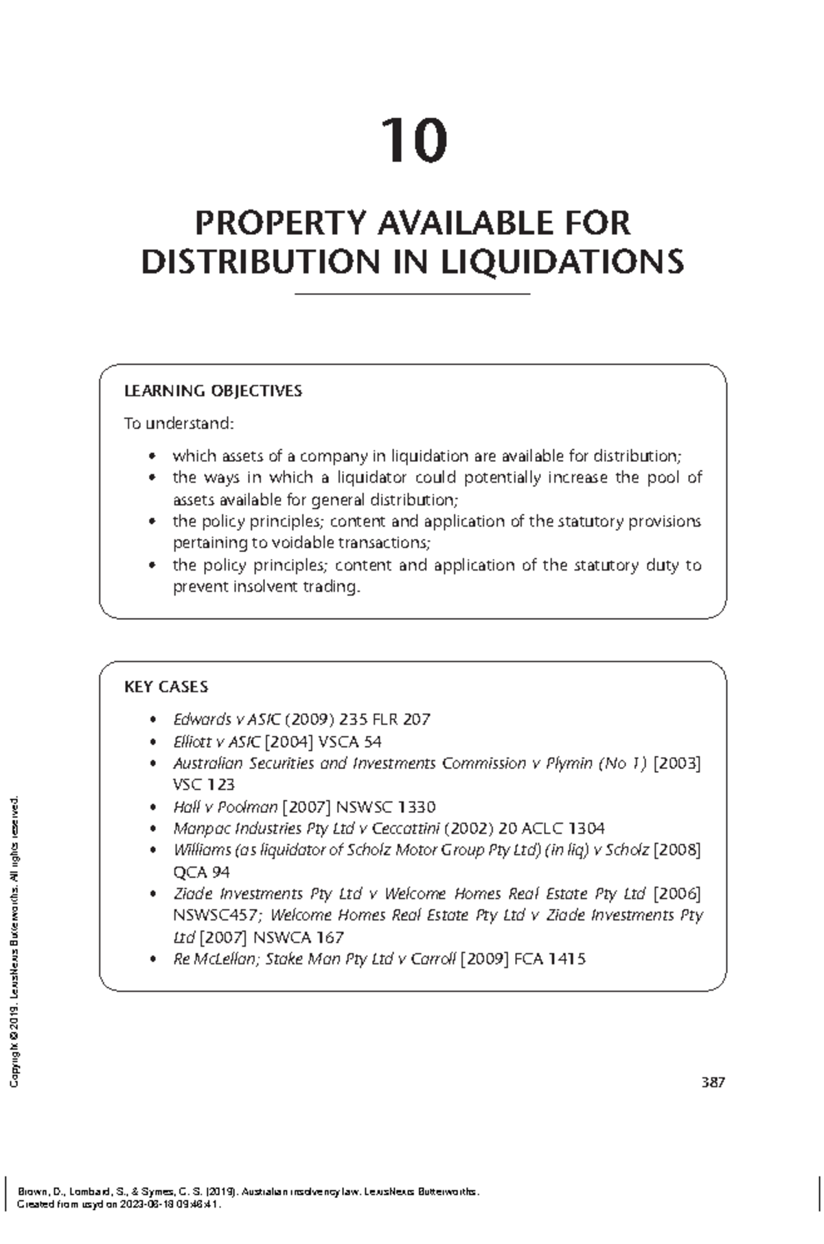Australian Insolvency Law - (Chapter 10 Property Available for Distribution in Liquidations ...