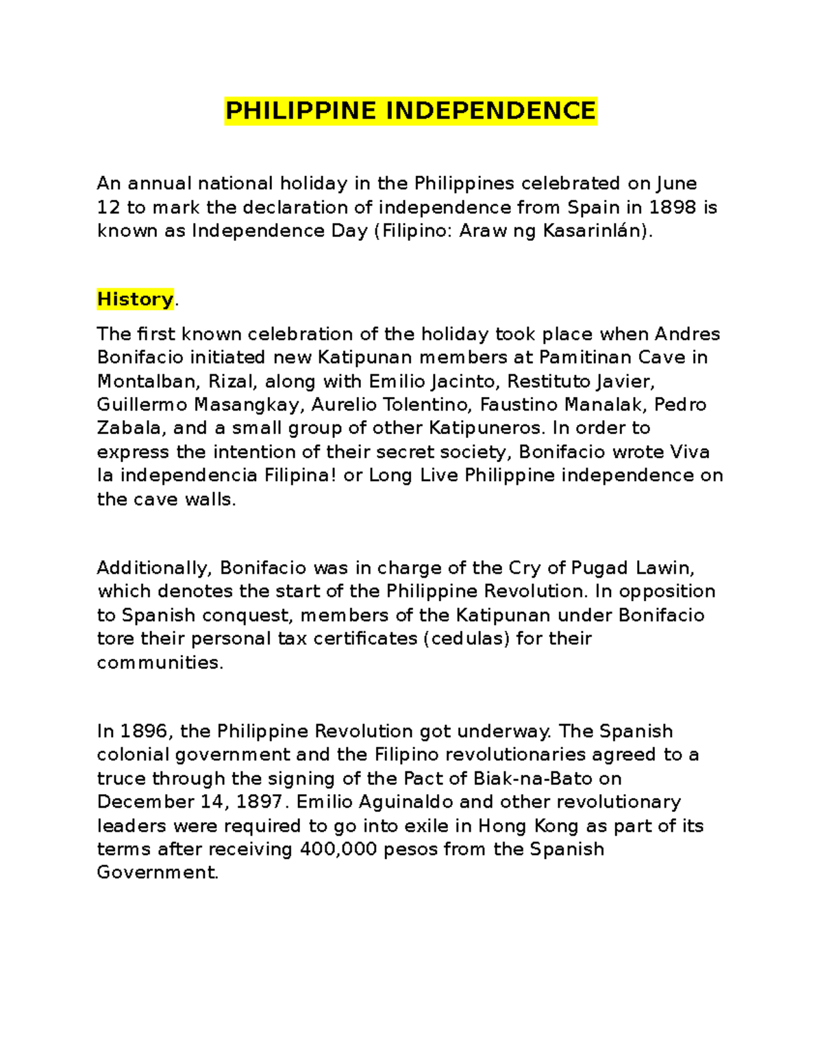 Philippine Independence - PHILIPPINE INDEPENDENCE An annual national ...