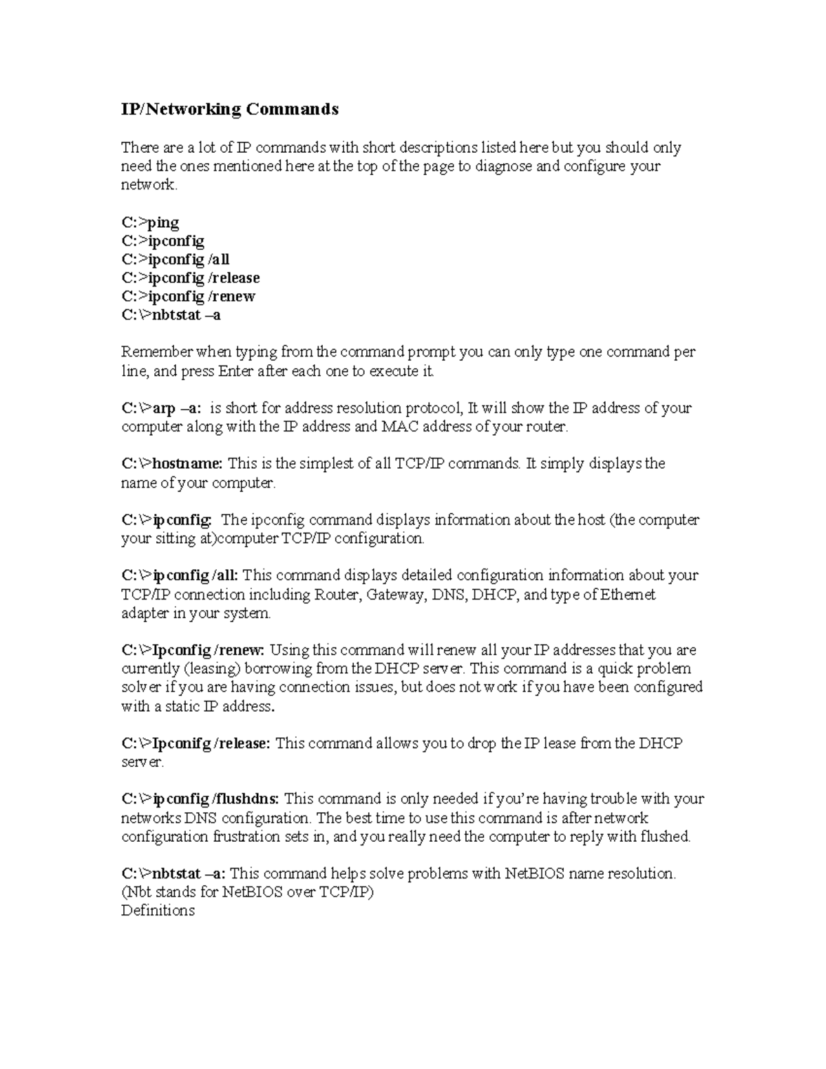 Ipcommands Network Cmd Commands Ip Networking Commands There Are A