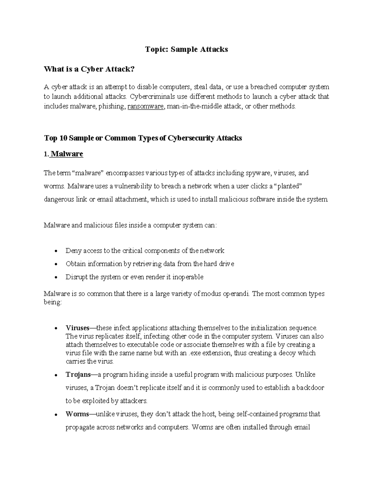 Unit 1 Css Sample Attacks Topic Sample Attacks What Is A Cyber