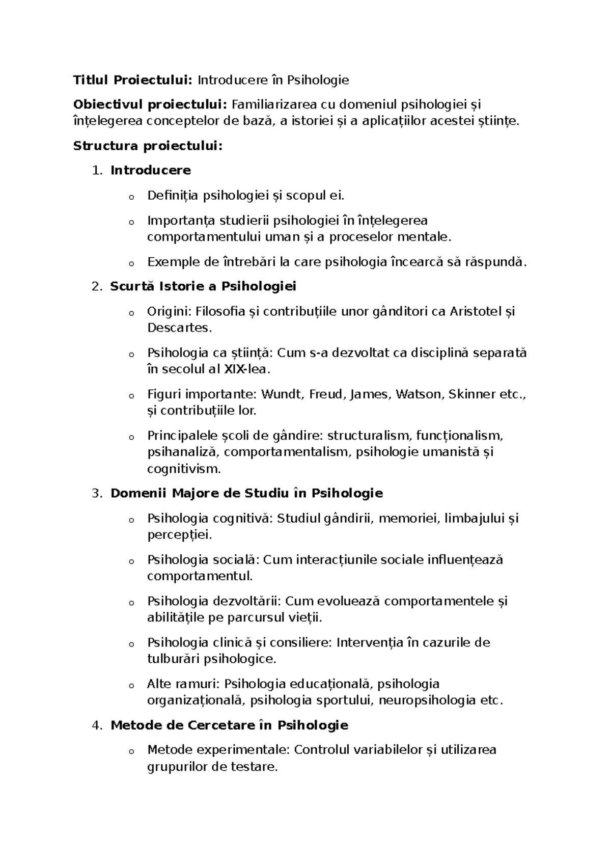 Proiect-introducere - introducere in psihologie - Titlul Proiectului ...