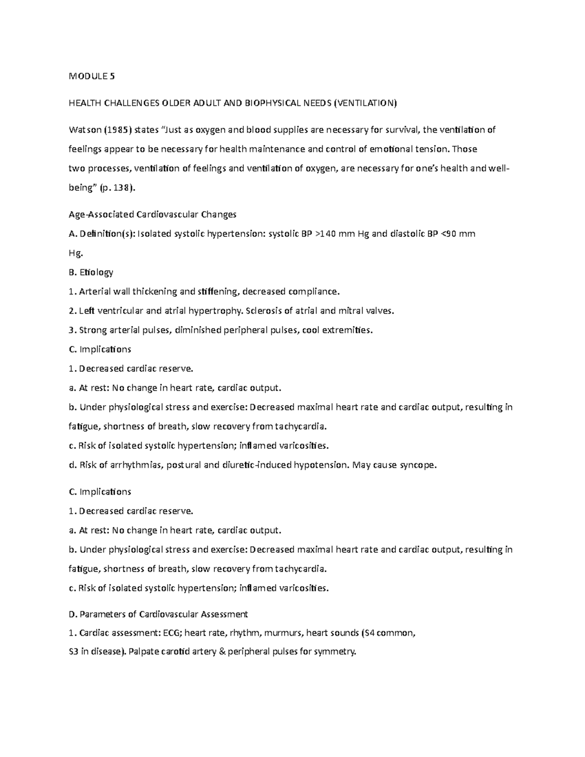 MODULE 5 - HEALTH CHALLENGES OLDER ADULT AND BIOPHYSICAL NEEDS ...