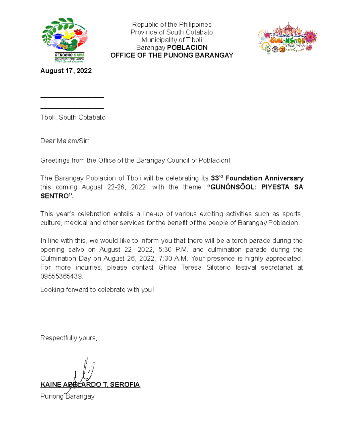 Letter - sample - Republic of the Philippines Province of South ...