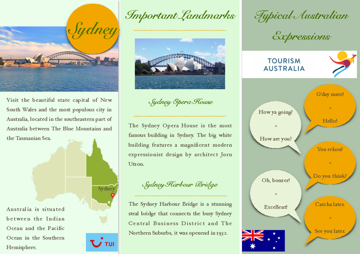 Australia flyer - Sydney Visit the beautiful state capital of New South ...