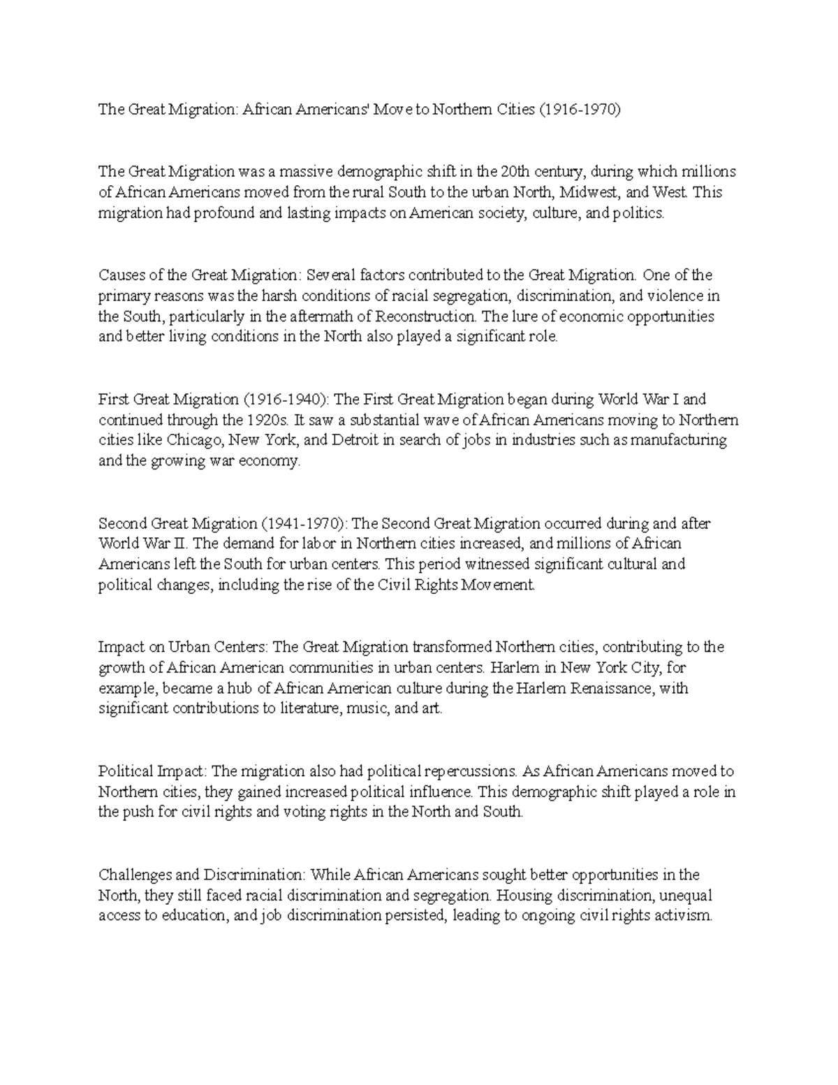 The Progressive Era - Assignment - The Great Migration: African ...