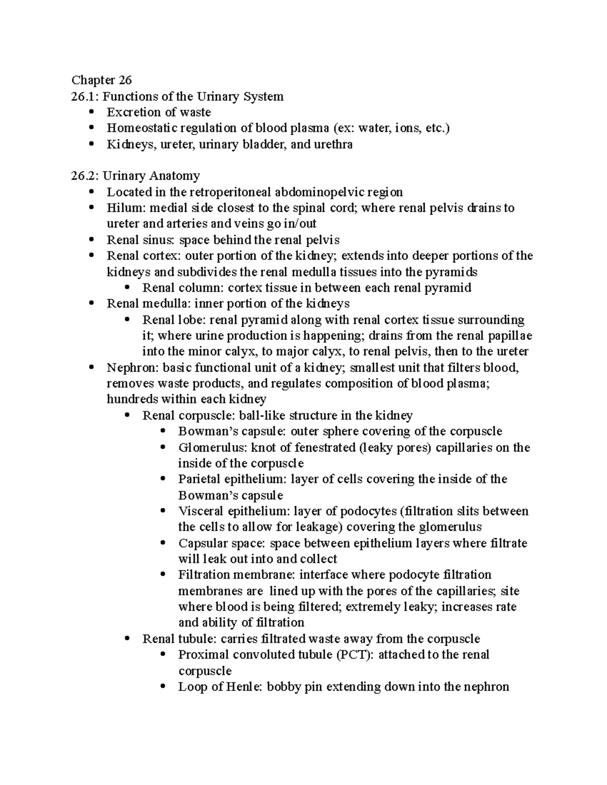 Ch 26- Urinary System - Chapter 26 26: Functions of the Urinary System ...