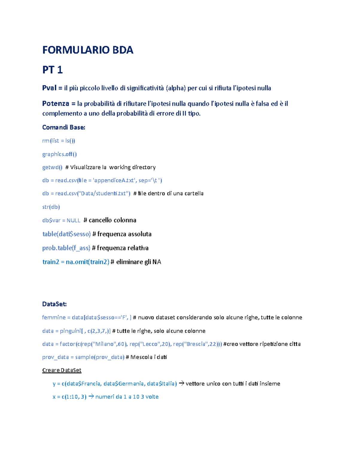 1 MIO - Formulario bda prima parte (1) - FORMULARIO BDA PT 1 Pval = il ...