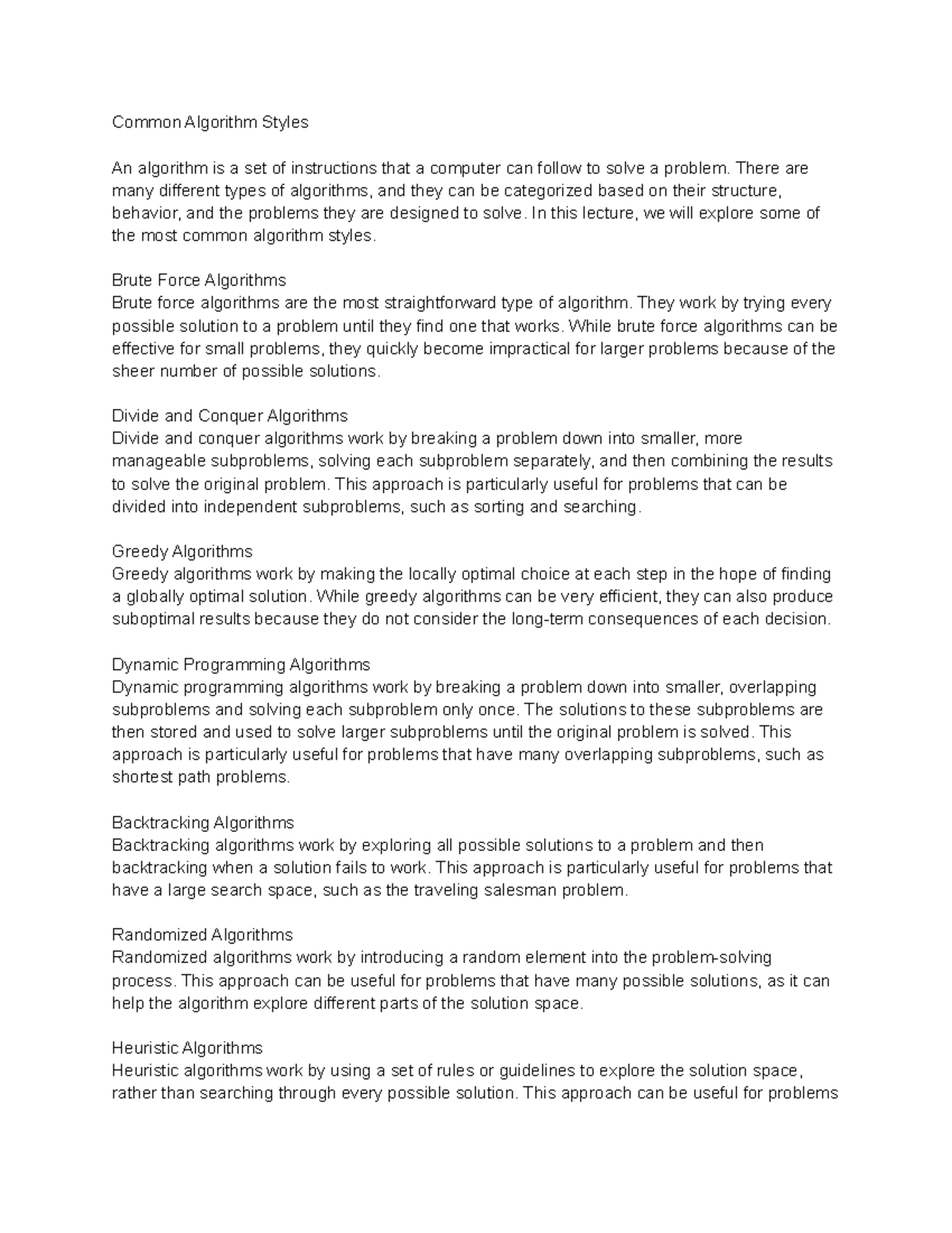 Common Algorithim Styles - There are many different types of algorithms ...