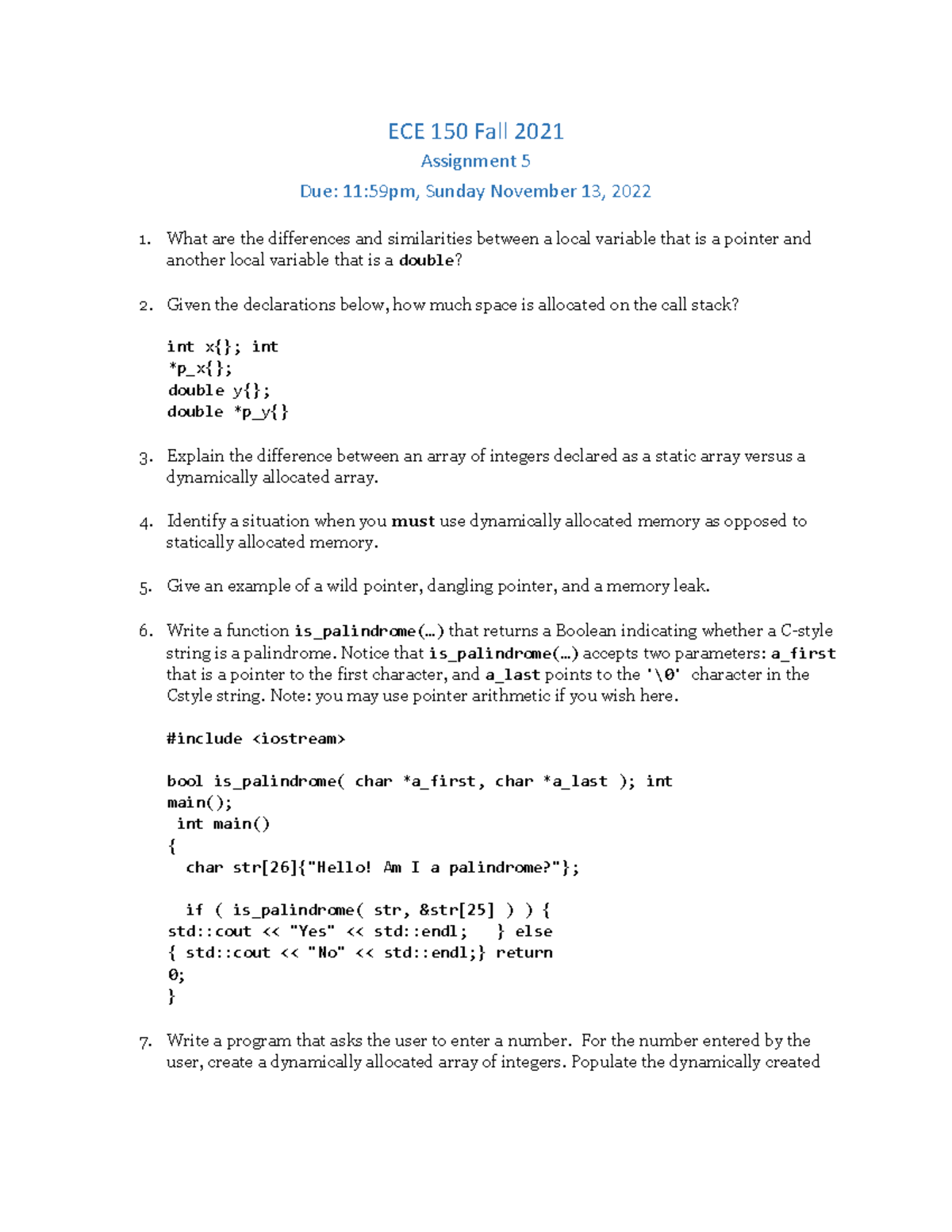 Assignment 5 - ECE 150 Fall 2021 Assignment 5 Due: 11:59pm, Sunday ...