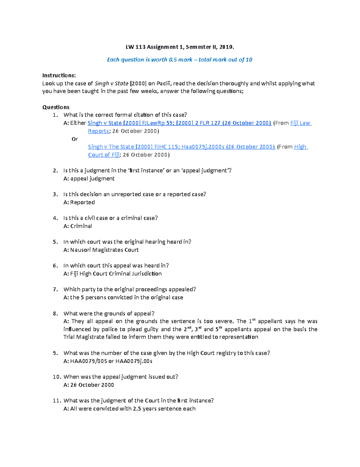 LW 113 Assignment 1 Sample Answer Guide - LW 113 Assignment 1, Semester ...