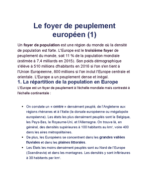 Le foyer de peuplement européen - Le foyer de peuplement européen (2) L ...