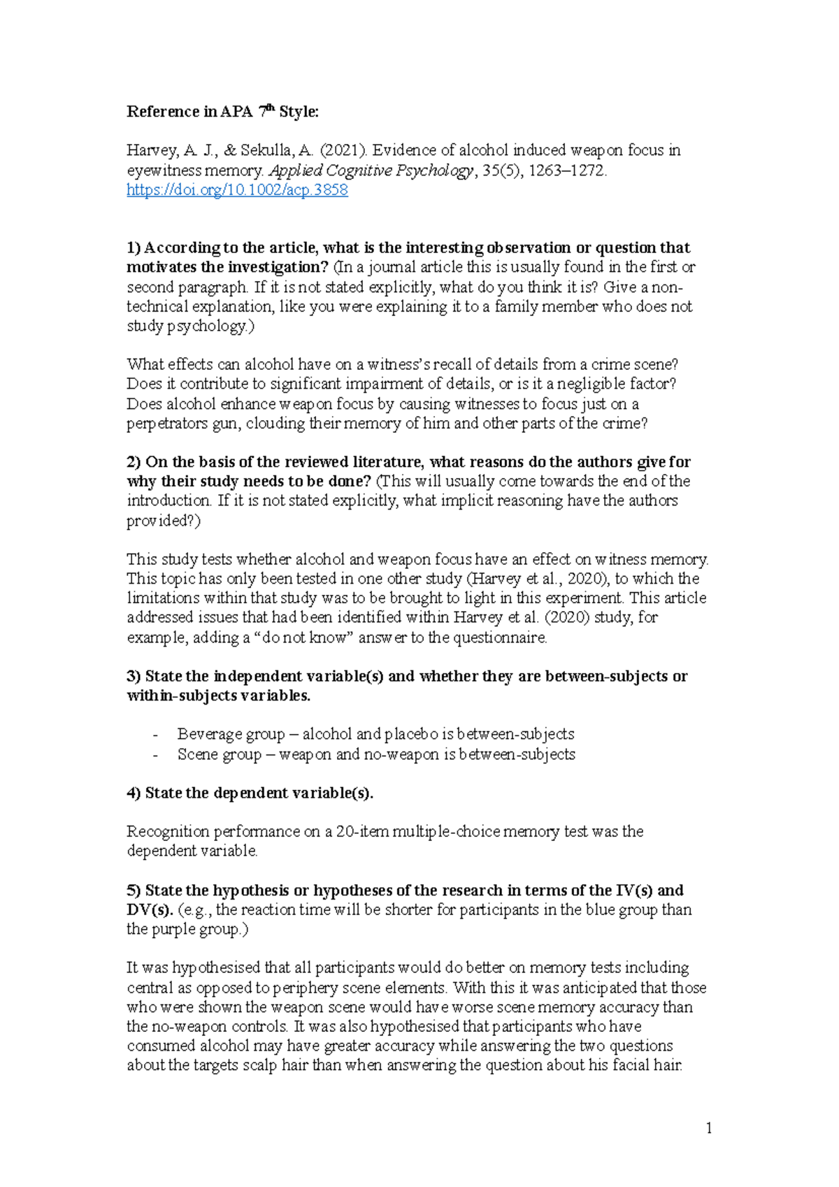 Cognitive Processes- Research Proposal Part 1 - Reference in APA 7th ...