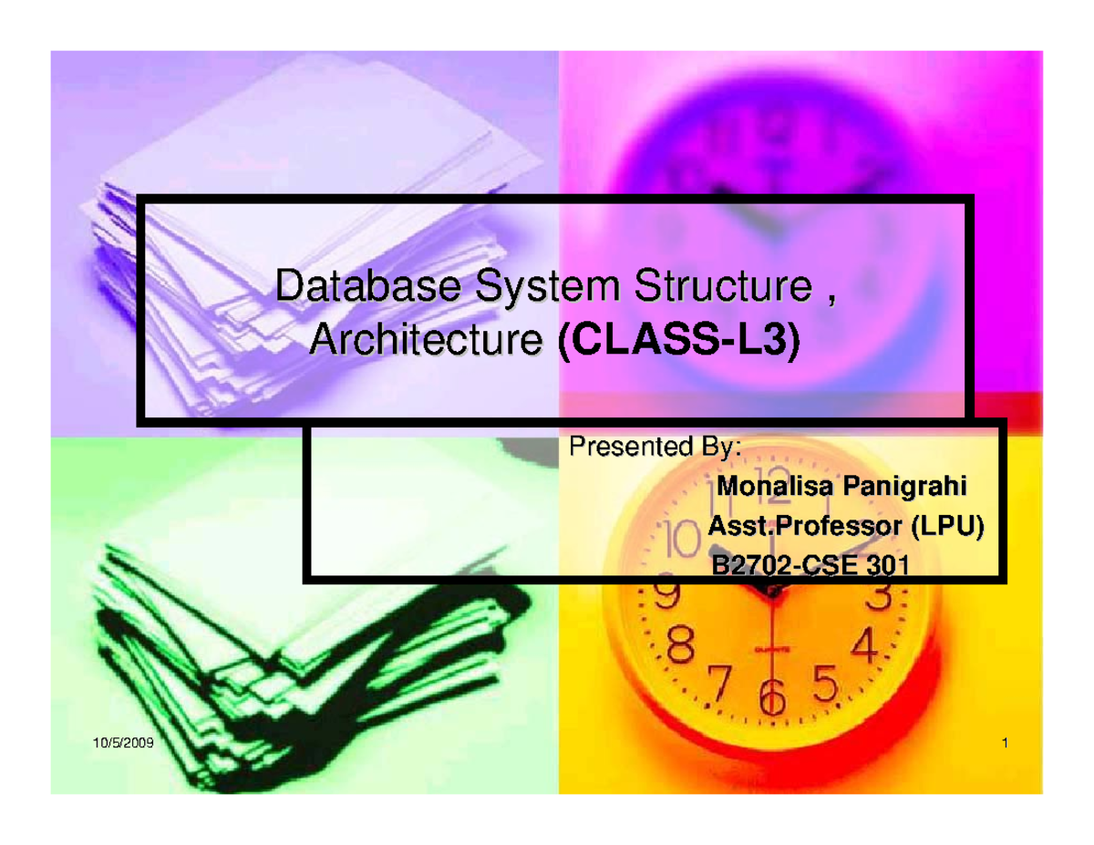Class L3 - Lecture notes 3 - Database System Structure , Architecture ...