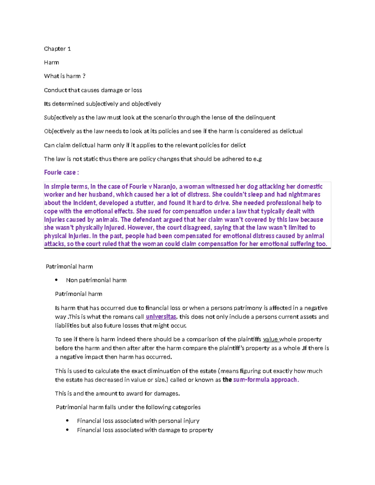 Harm - Summary Law of Delict - Chapter 1 Harm What is harm? Conduct ...