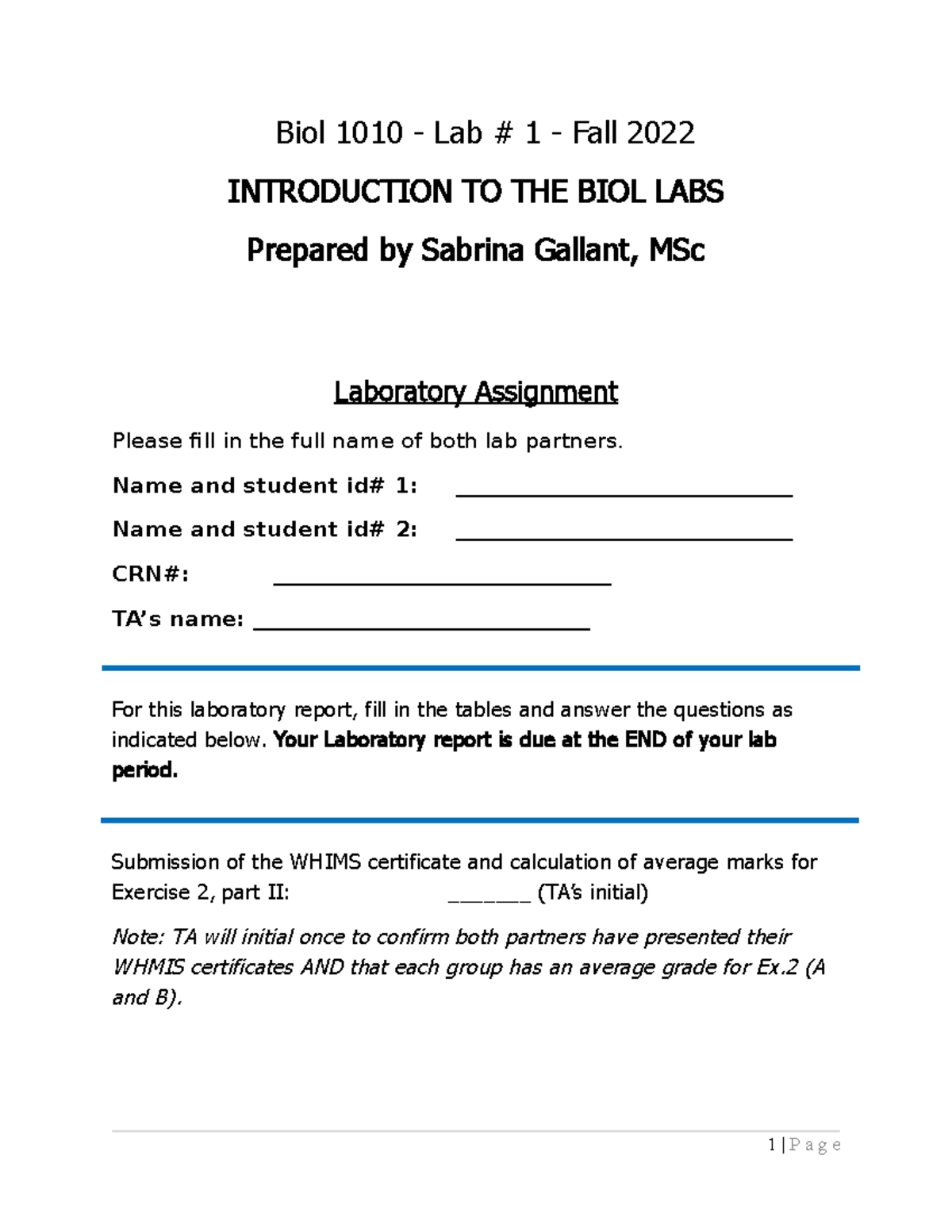 Biol 1010 Lab1 Assignment File F2022 - Biol 1010 - Lab # 1 - Fall 2022 INTRODUCTION TO THE BIOL ...