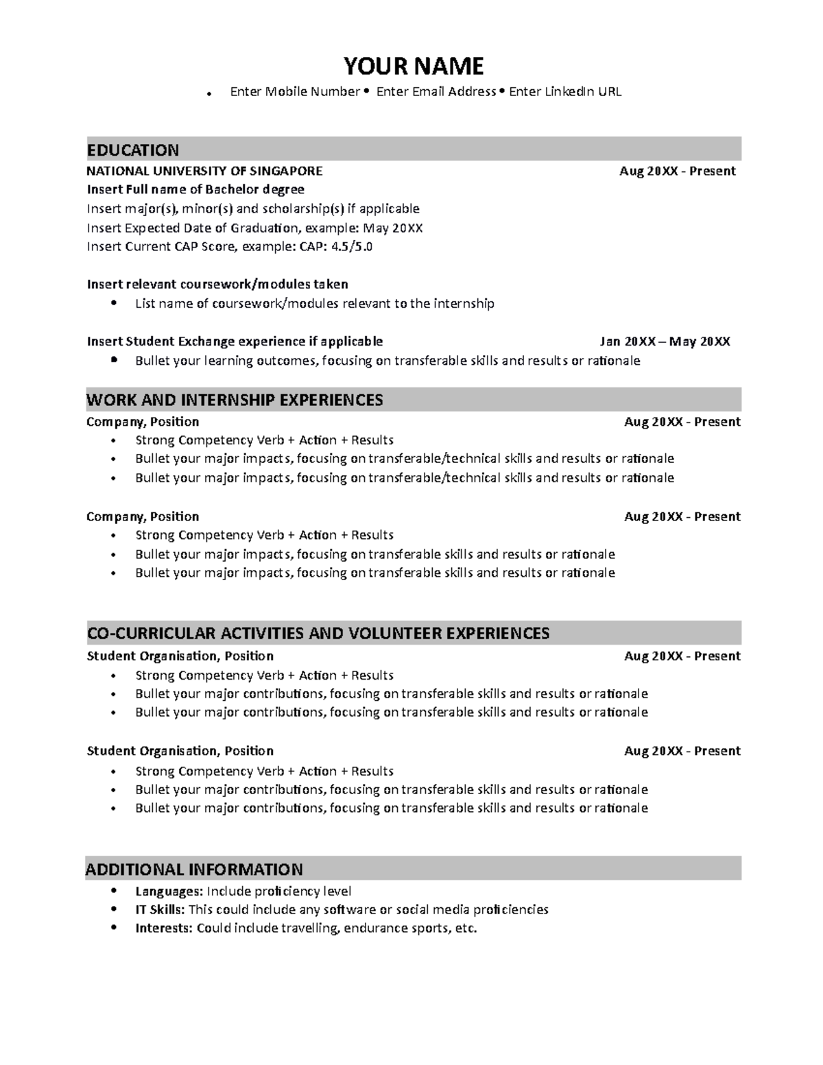 CC Resume Template 1 - YOUR NAME Enter Mobile Number Enter Email Address Enter LinkedIn URL ...
