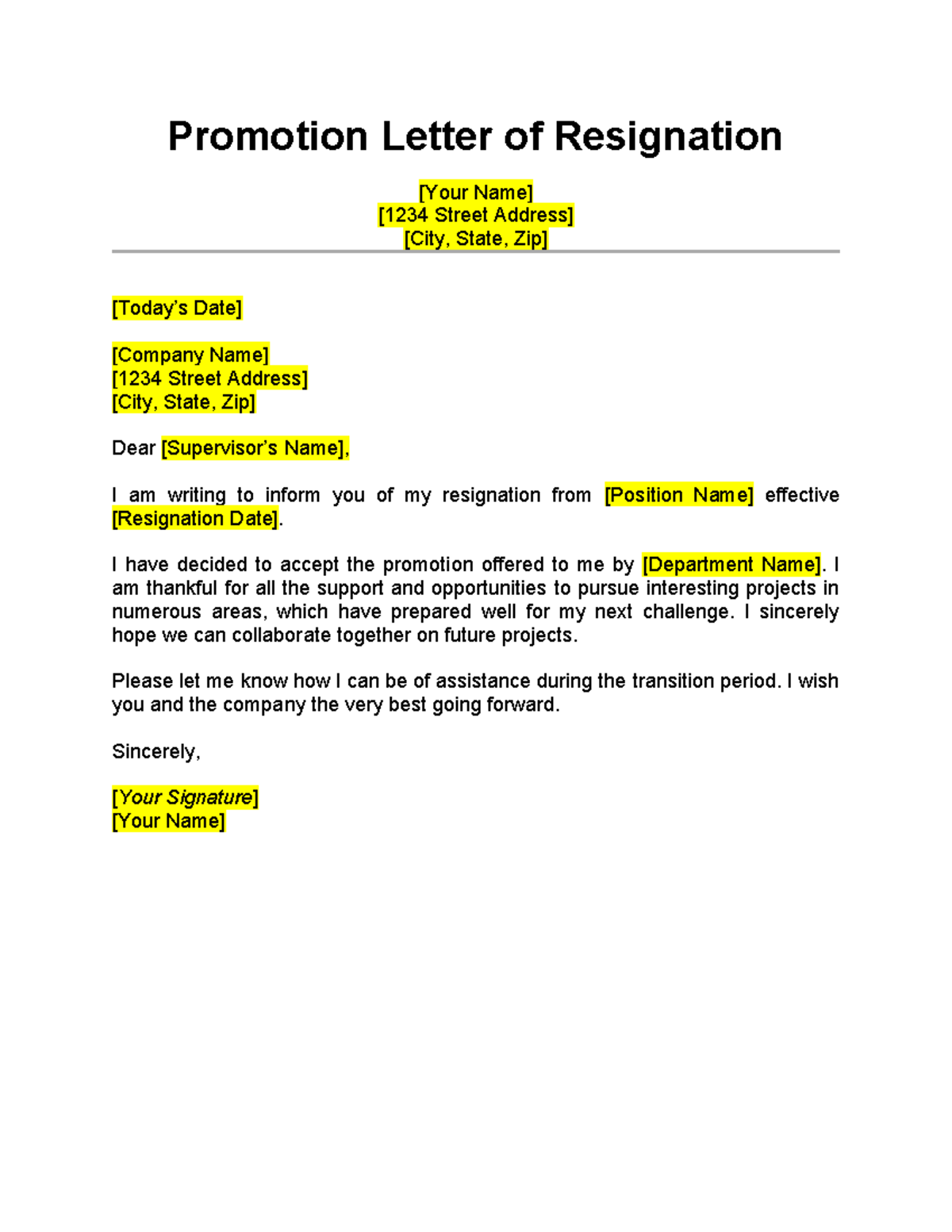 Promotion-Resignation-Letter - Promotion Letter of Resignation [Your ...