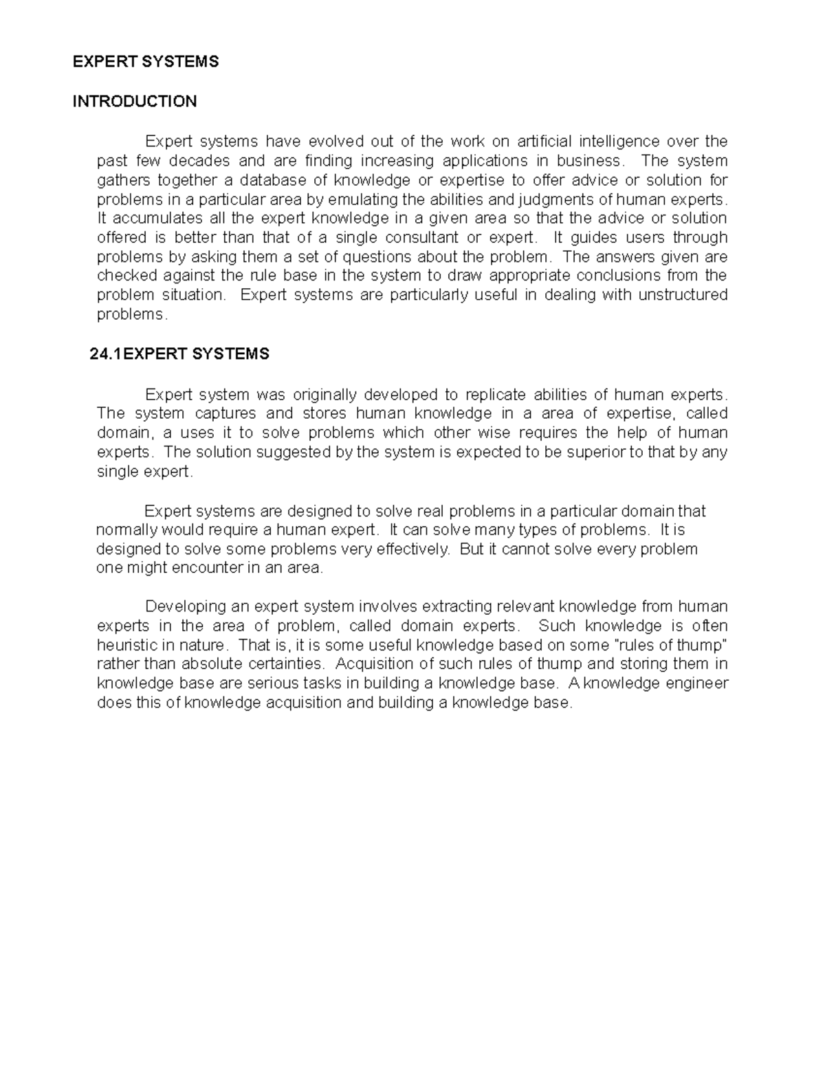 Expert- Systems - EXPERT SYSTEMS INTRODUCTION Expert systems have ...