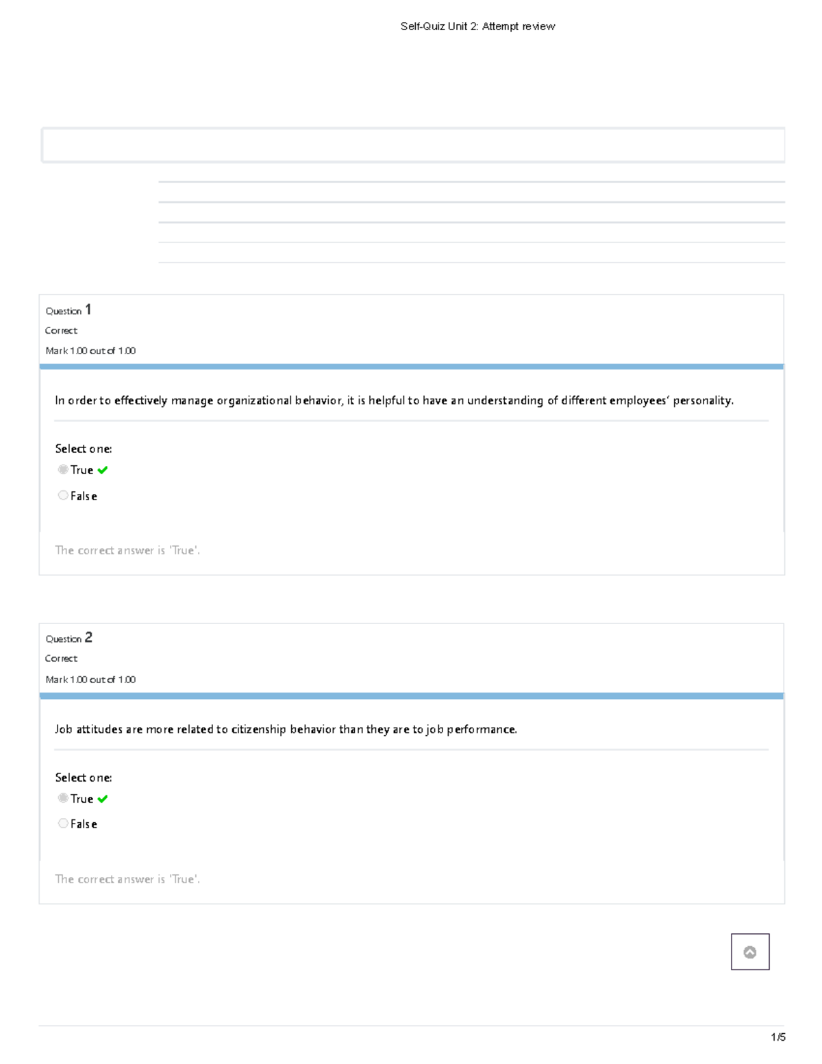 Self-Quiz Unit 2 Attempt review - Question 1 Correct Mark 1 out of 1 ...
