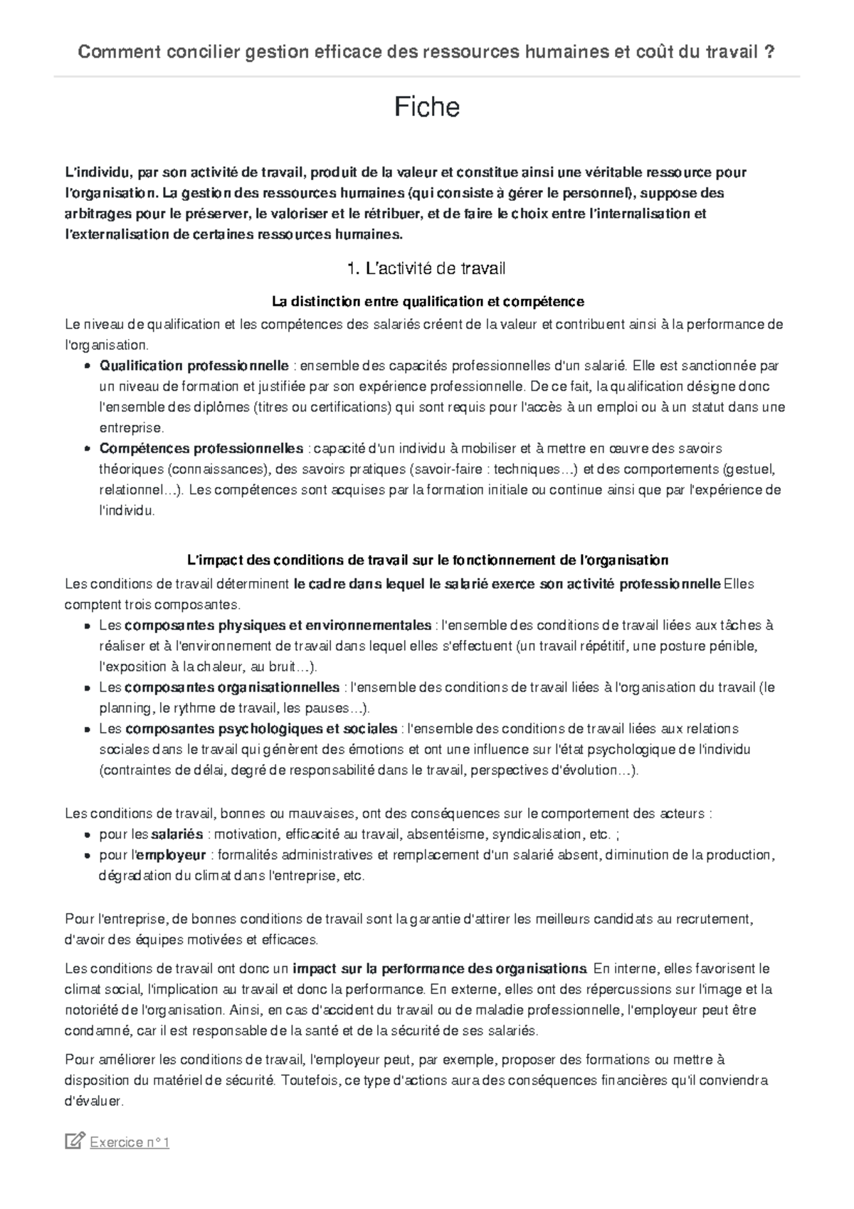 comment concilier gestion efficace des ressources humaines et cout du travail - Fiche L'individu ...