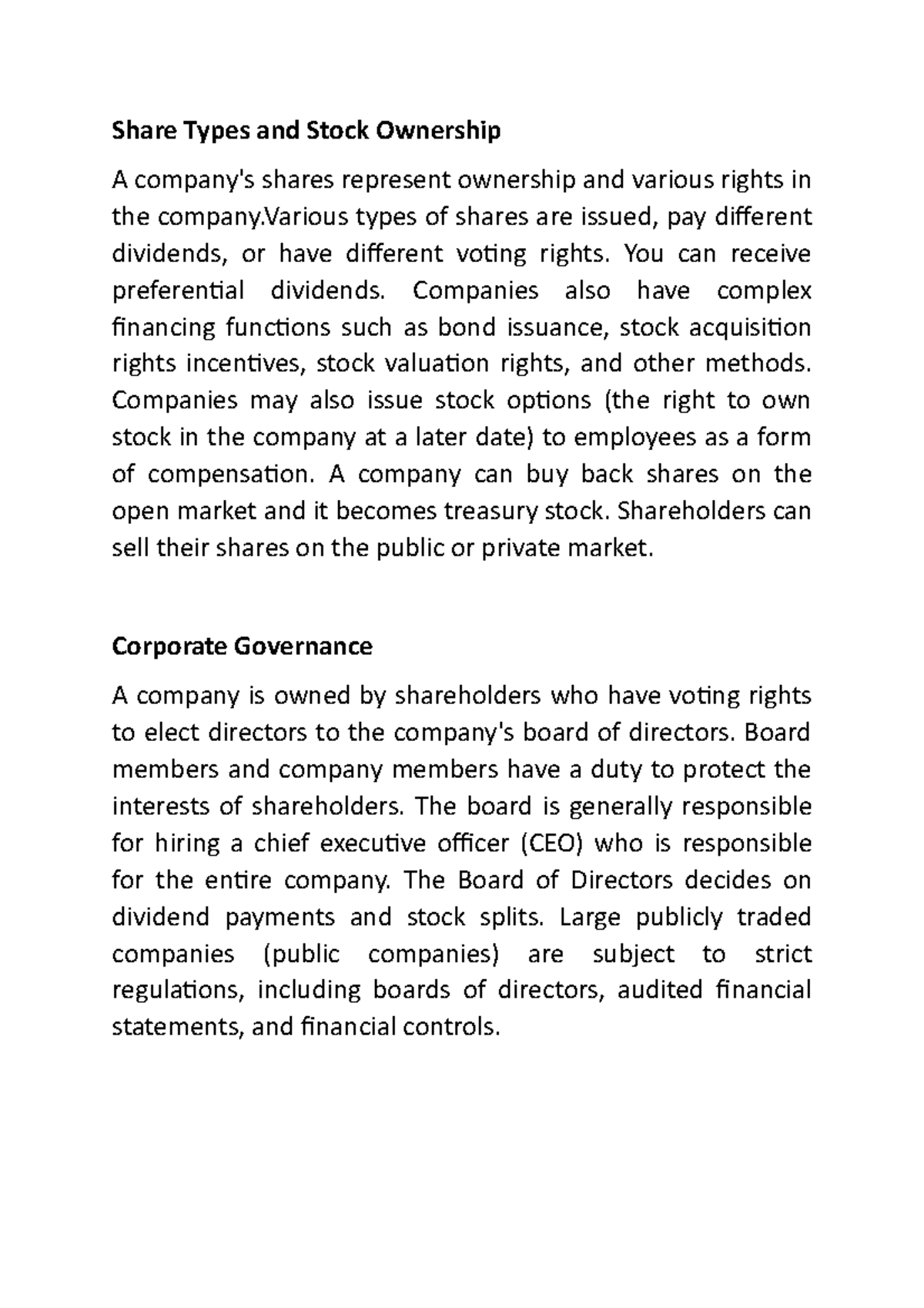 Task 7 - Introductory Accounting II - Share Types and Stock Ownership A ...