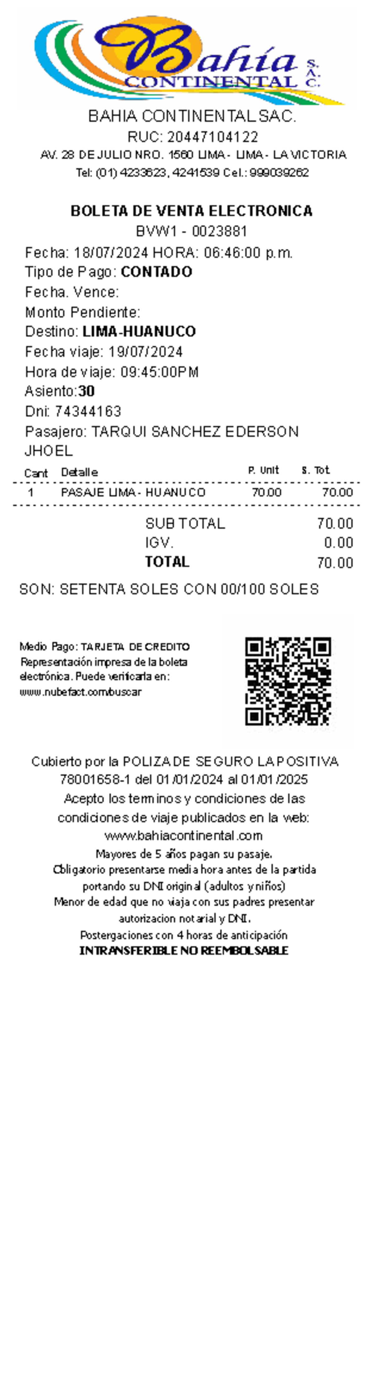20447104122 03 BVW1 0023881 - BAHIA CONTINENTAL SAC. RUC: 20447104122 ...