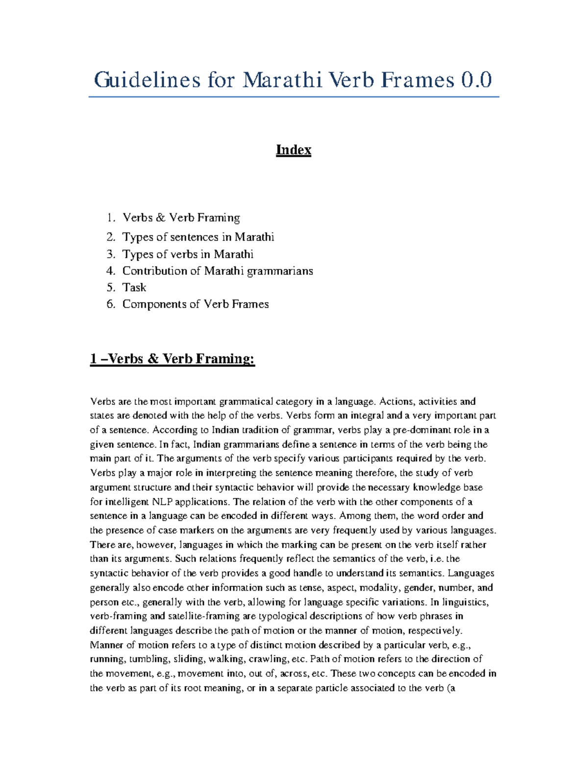 Guidelines For Marathi Verb Frames - Guidelin es for Mar at hi Ver b Fr ...