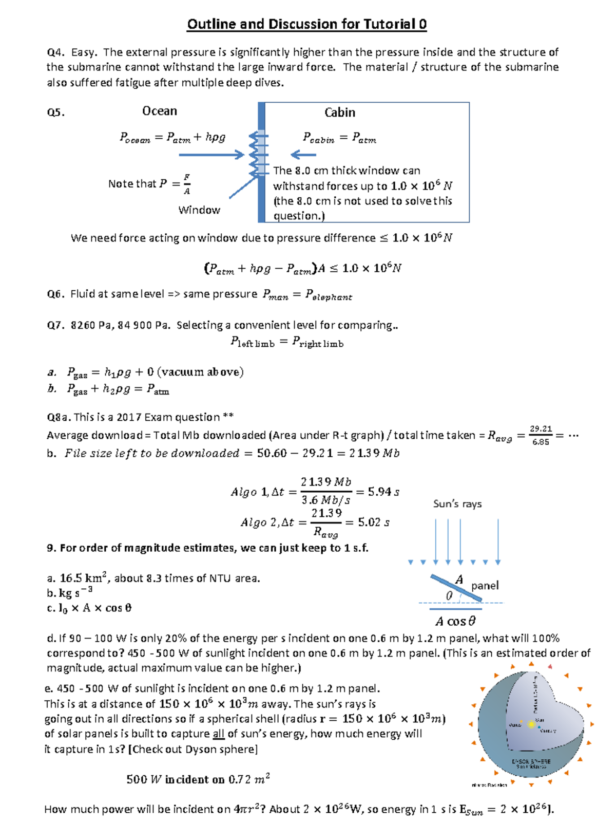 2023 - Tutorial 0 Outline and Discussion (updated) - Q 4. Easy. The external pressure is - Studocu
