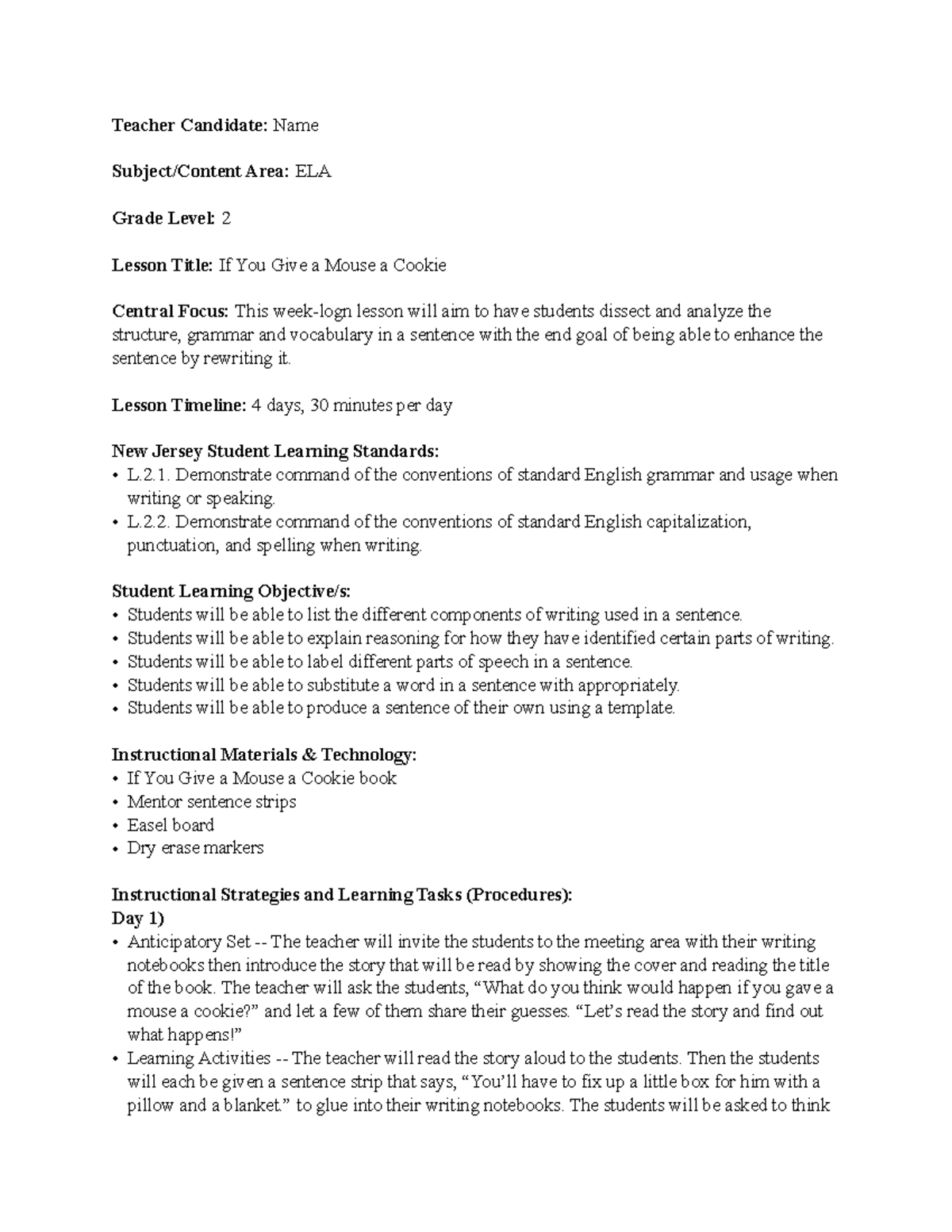 2nd Grade Short Story ELA Lesson Plan Example Teacher Candidate Name 2nd-grade-short-story-ela-lesson-plan-example-teacher-candidate-name
