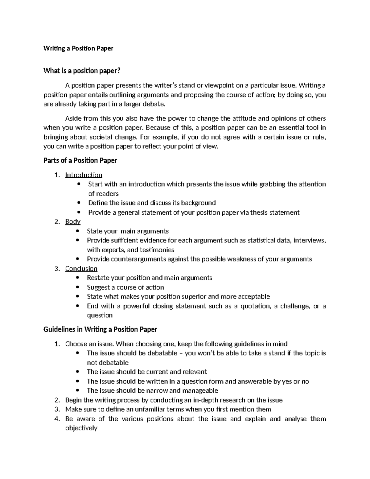 EAPP. act - good - Writing a Position Paper What is a position paper? A ...