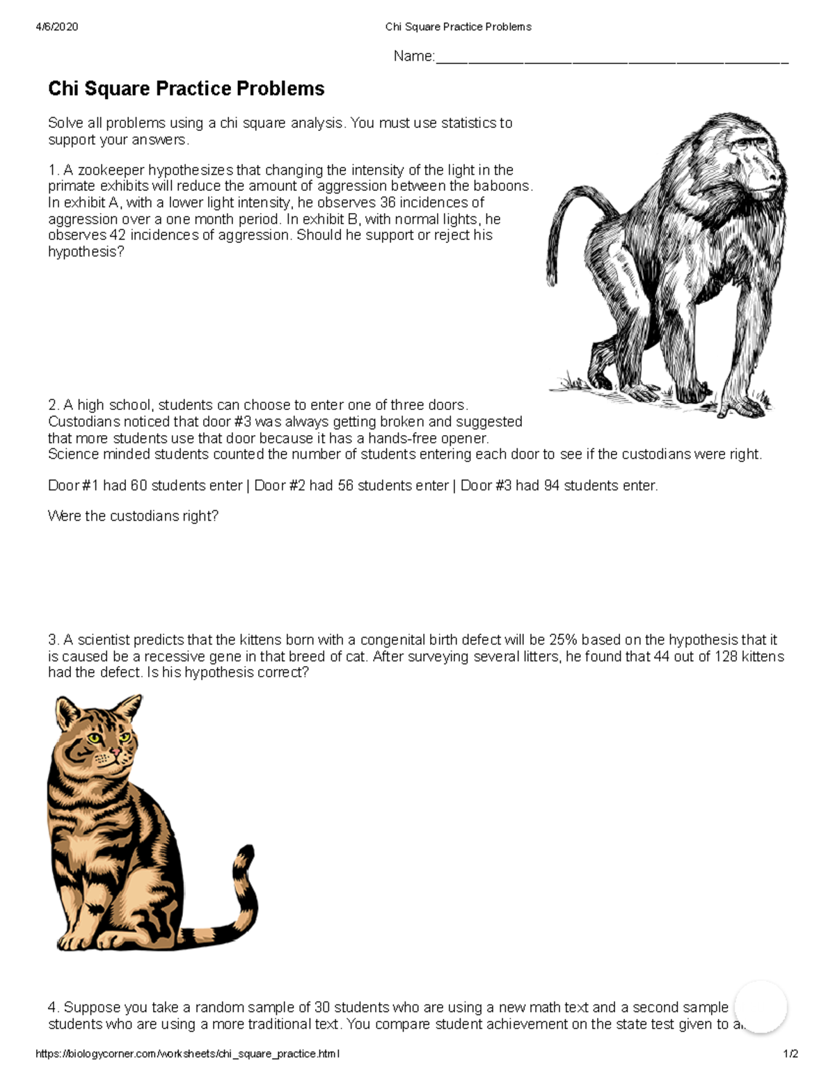 Chi Square Practice Problems - 4/6/2020 Chi Square Practice Problems - Studocu