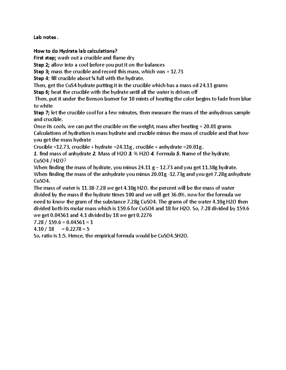 Lab 8 chem copy - Chem lab study guide notes - Lab notes. How to do ...