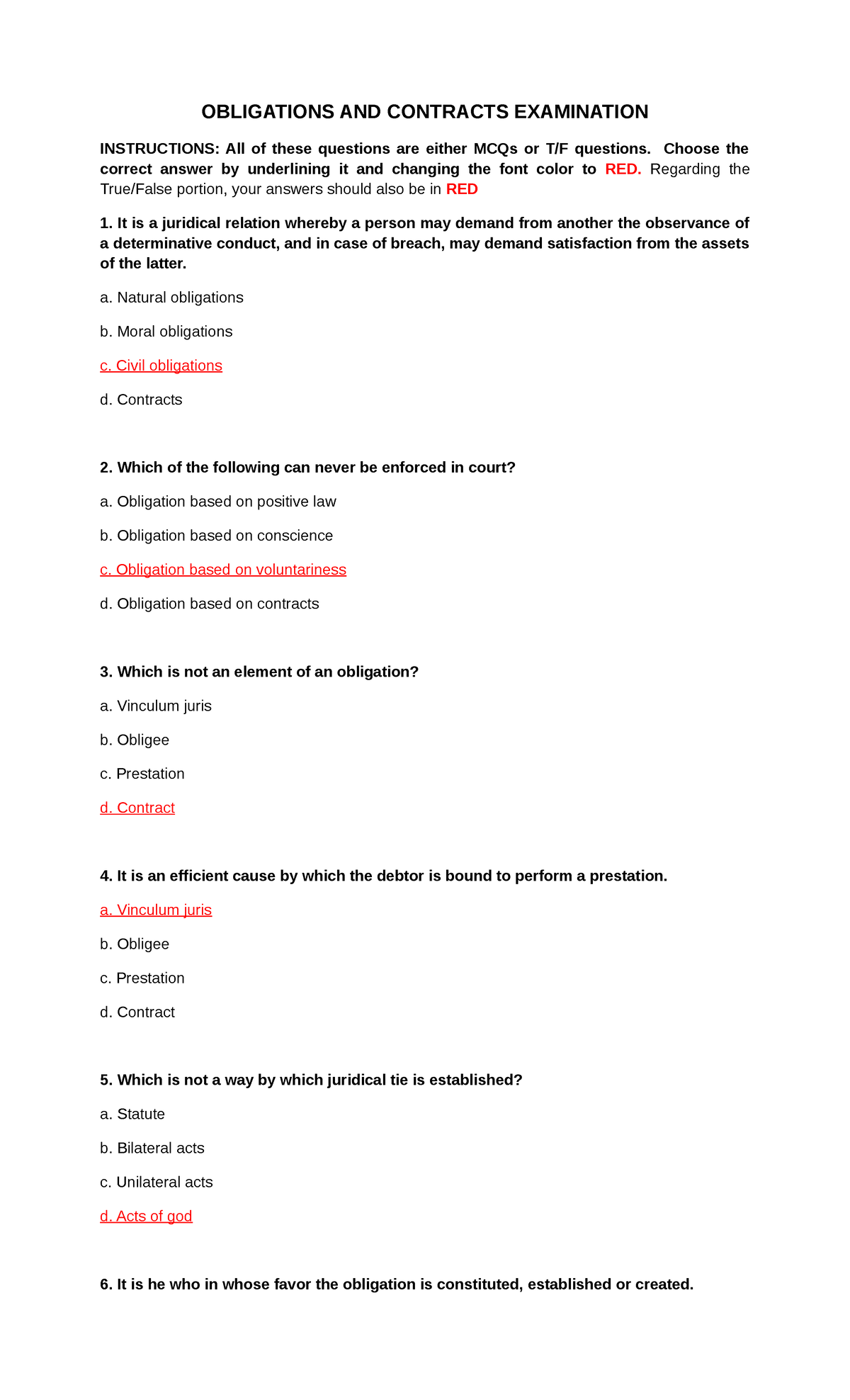 513360797 Oblicon Exam docx - OBLIGATIONS AND CONTRACTS EXAMINATION ...