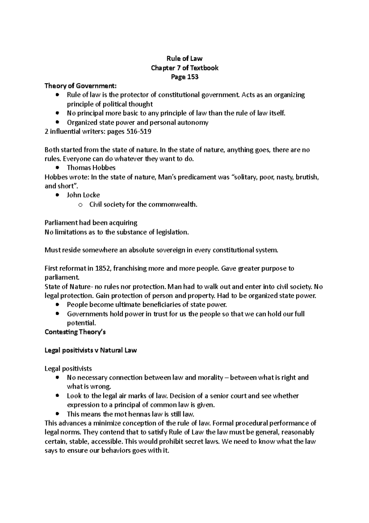 Rule of Law - notes - Rule of Law Chapter 7 of Textbook Page 153 Theory ...