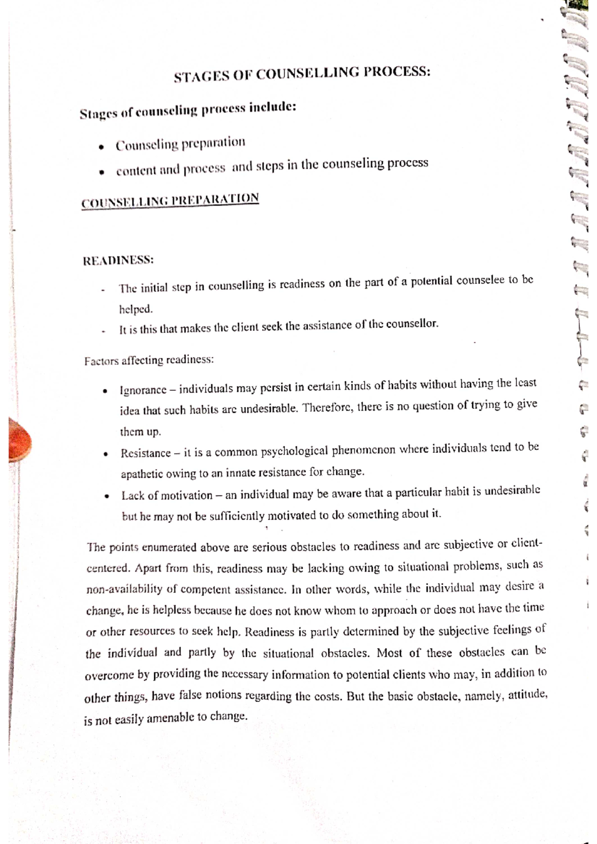 Stages of counselling process - Counselling Psychology - Studocu