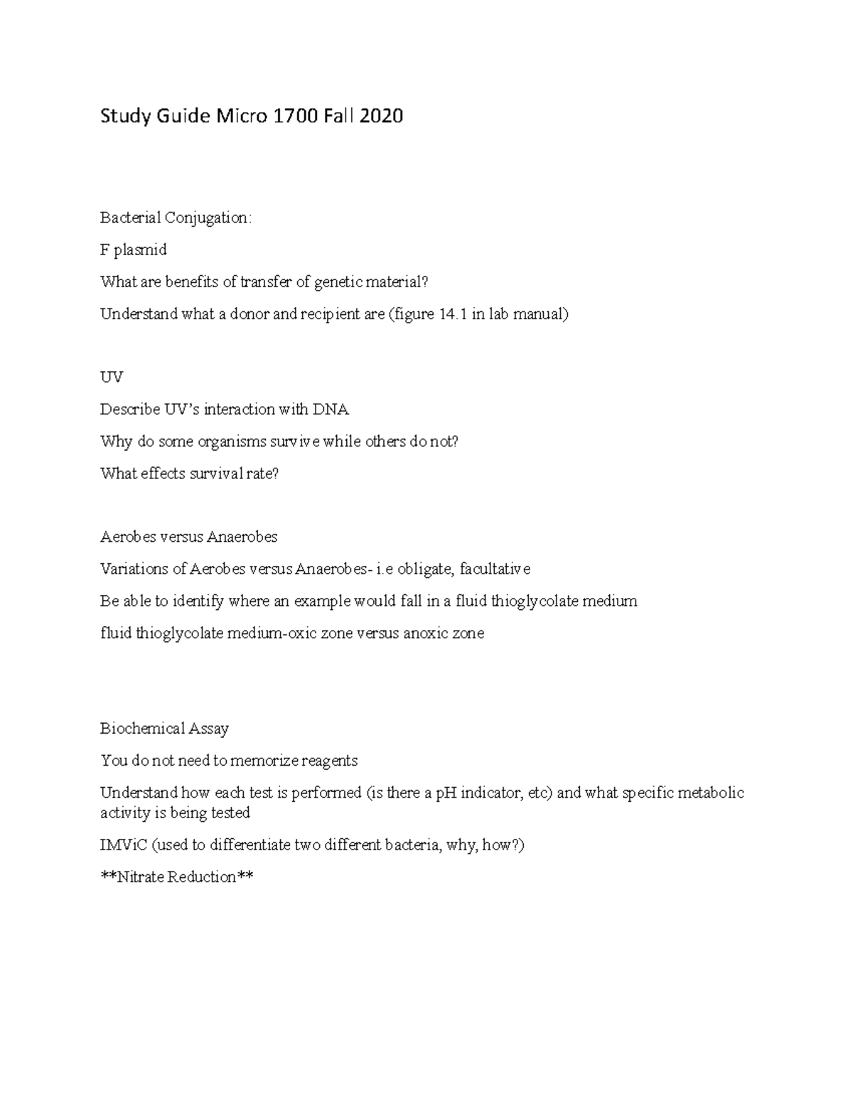 Study Guide Micro 1700 Fall 2020 - Study Guide Micro 1700 Fall 2020 ...