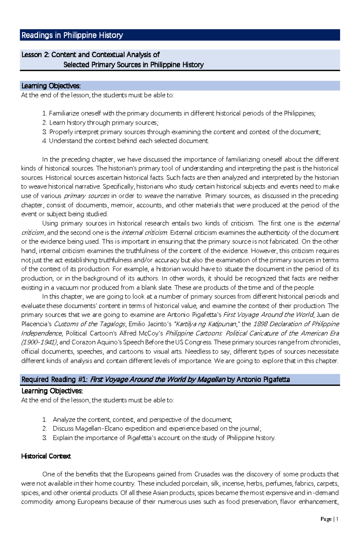 RIPH Lesson 2 customs - Readings in Philippine History Lesson 2 ...