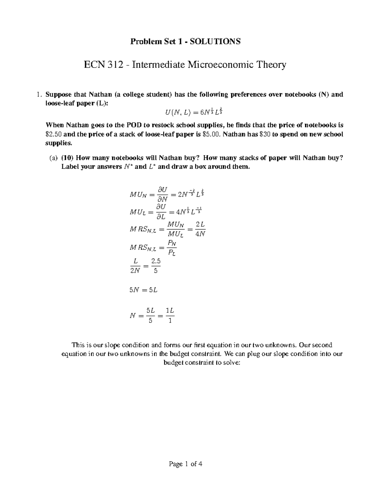 Problemset 1 Solutions - Problem Set 1 - SOLUTIONS ECN 312 ... Problemset 1 Solutions - Problem Set 1 - SOLUTIONS ECN 312 ...