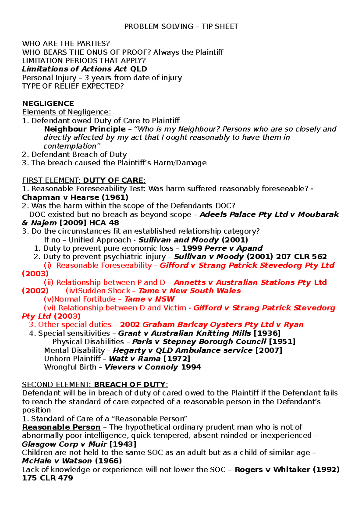 Torts Problem Solving tip sheet - PROBLEM SOLVING – TIP SHEET WHO ARE ...