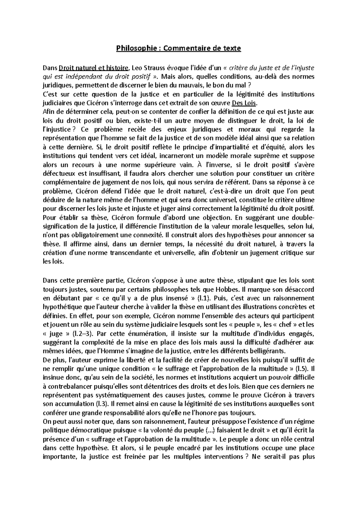 Philosophie - Intro et 1ere partie d'un commentaire de texte sur Droit ...