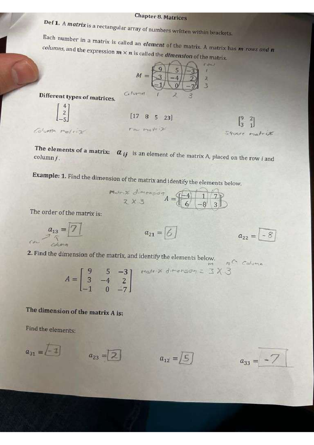 Matrices explanation and examples - MATH 1314 - Studocu