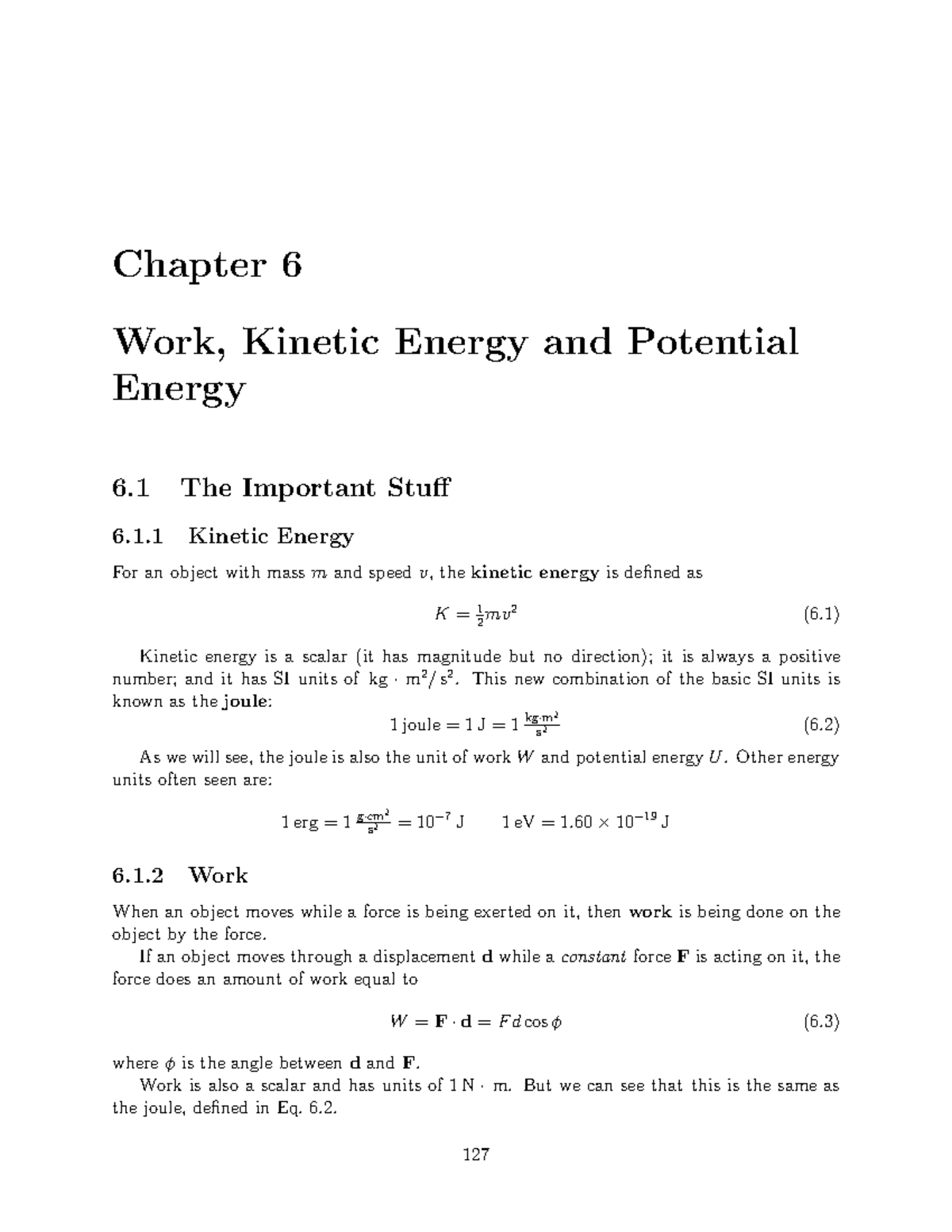 V1chap6 - chap -6 -ref - Chapter 6 Work, Kinetic Energy and Potential ...