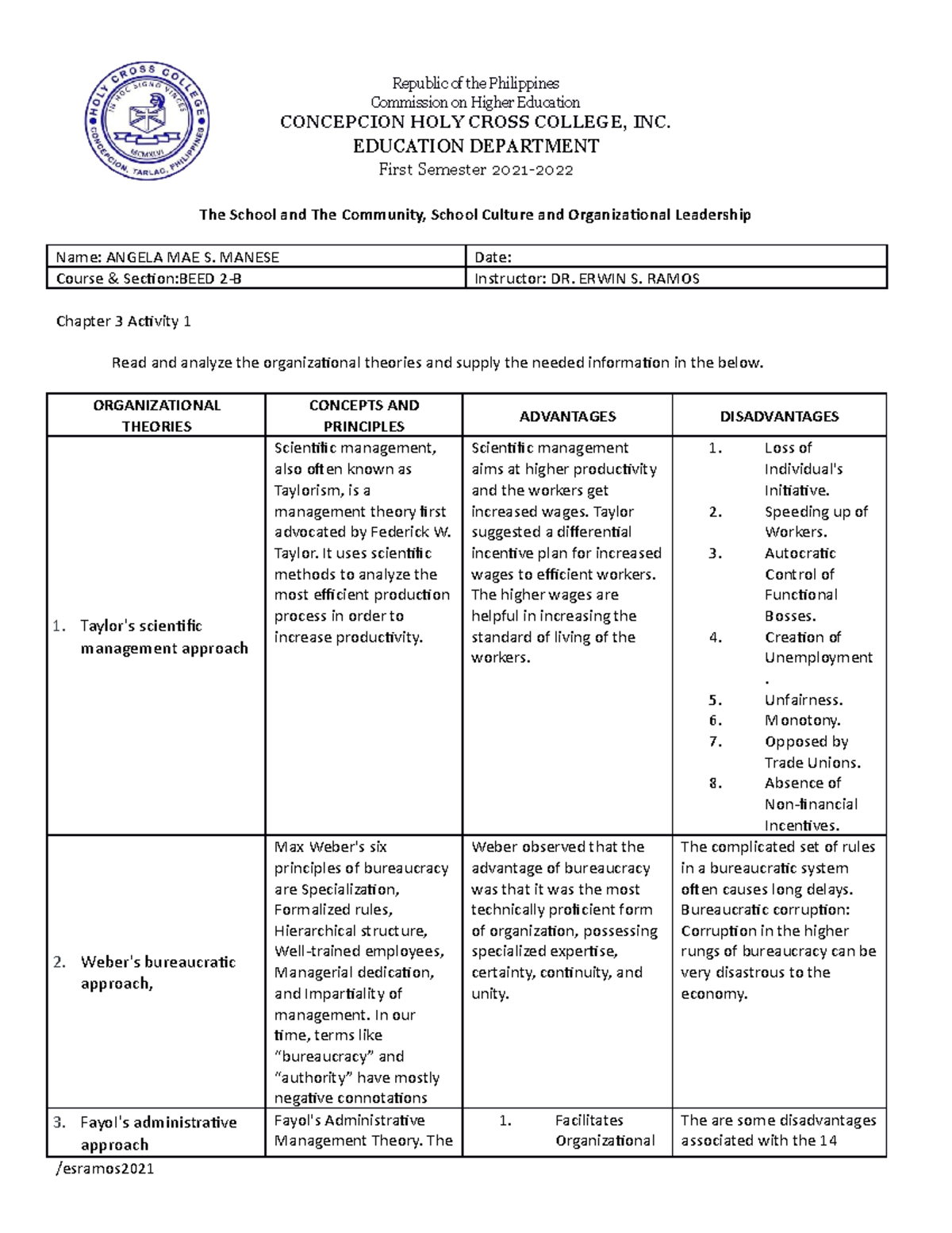 Manese Angela MAE S. (Chapter 3 Activity 1) - Republic of the ...