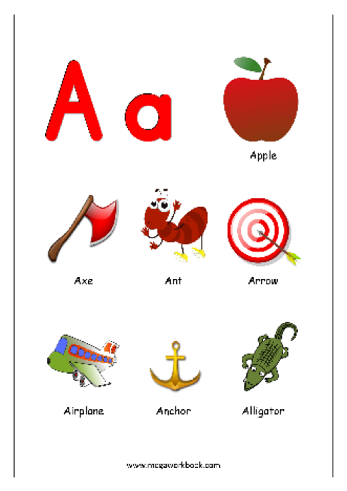 Alphabet Identification-1 - Aa Apple Axe Ant Arrow Airplane Anchor ...