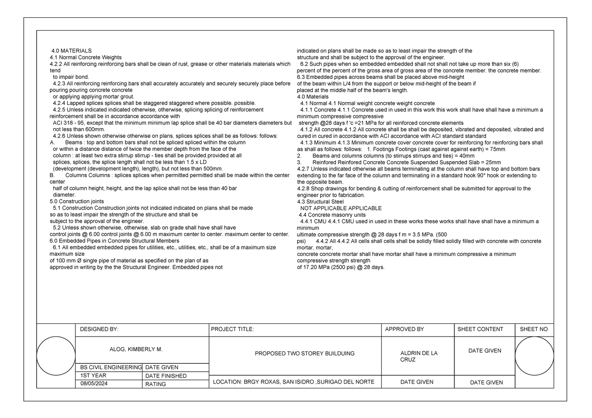 GENERAL NOTES ... - 4 MATERIALS 4 Normal Concrete Weights 4.2 All ...