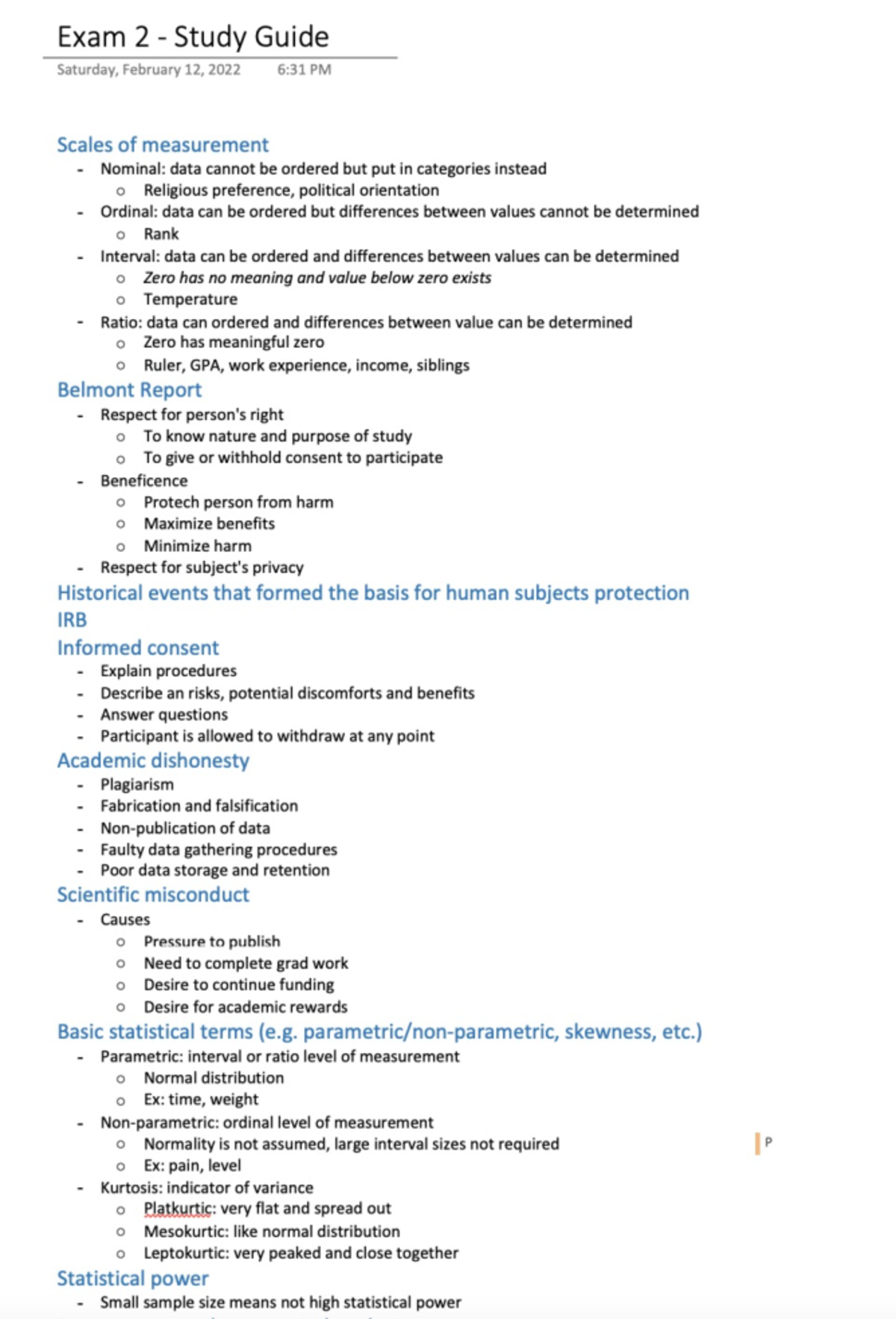 Exam 2 study guide - Michael Bruneau - Exam 2 Study Guide Saturday ...