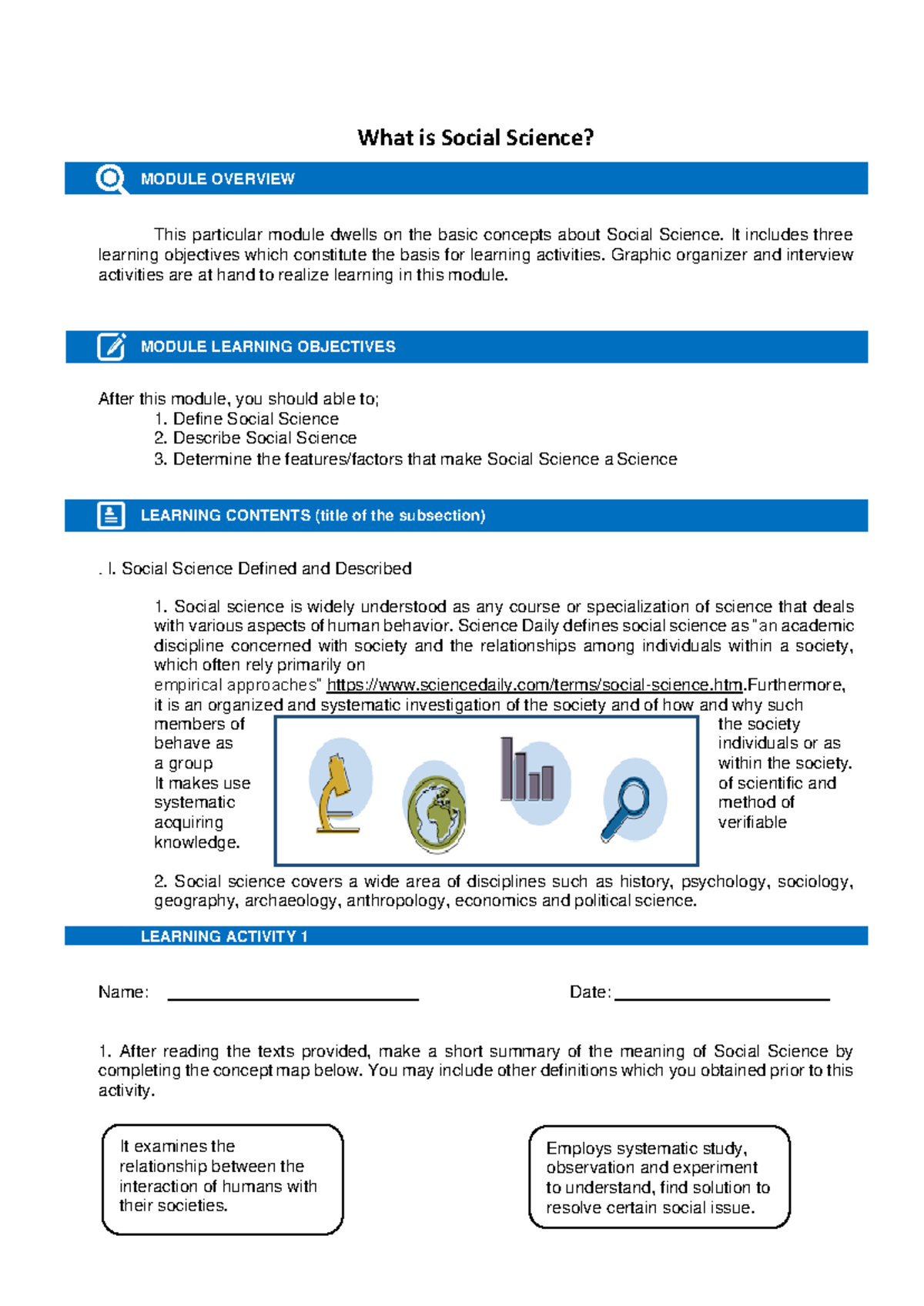 FSSE Module 1-3 Activities SOCIAL SCIENCE - Social Studies - PangSU ...