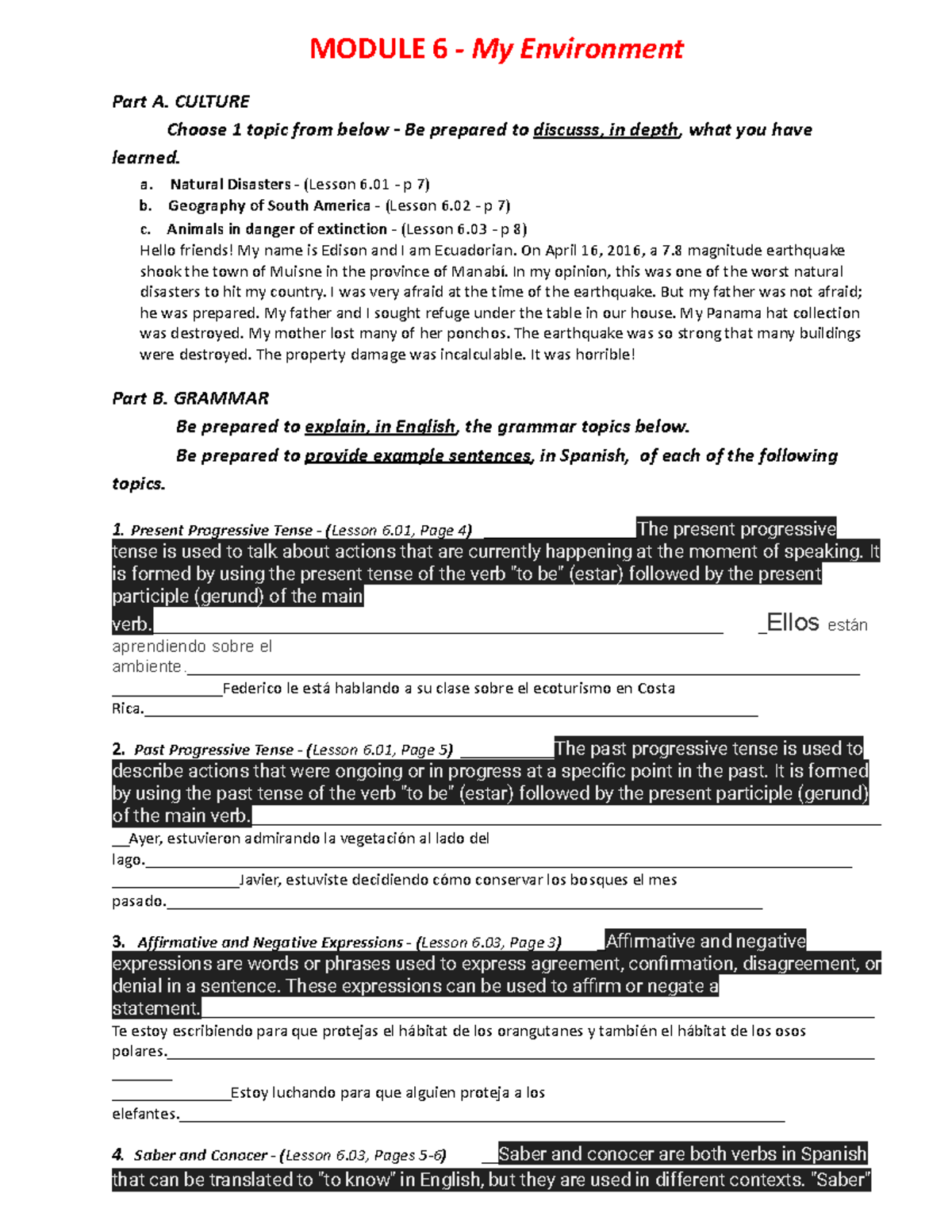 Copy of DBA Prep Module 6 - MODULE 6 - My Environment Part A. CULTURE ...