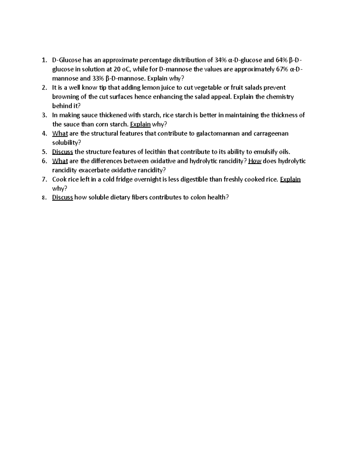 Example Short answer questions 2021 Sem2 - FOOD30010 - Unimelb - Studocu