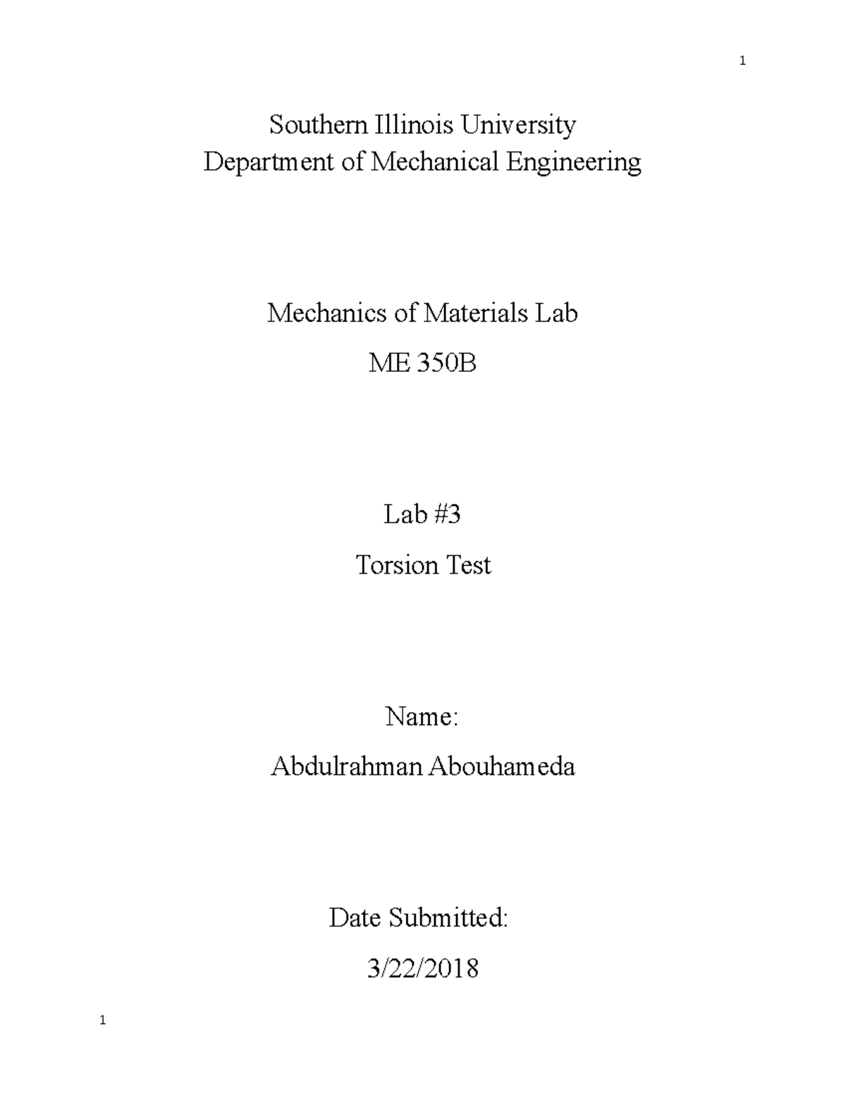 Sample Report - Torsion Test - Southern Illinois University Department ...